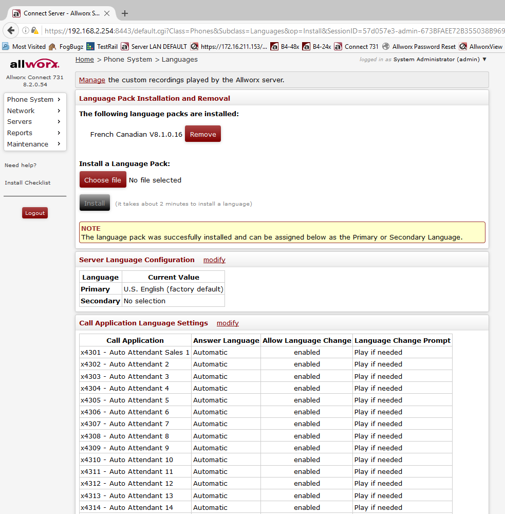 Dual Language Support | Allworx